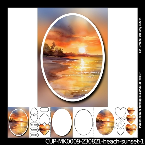 Beach Sunset Card Topper and Insert with Heart-Shaped Gift Tags plus ...