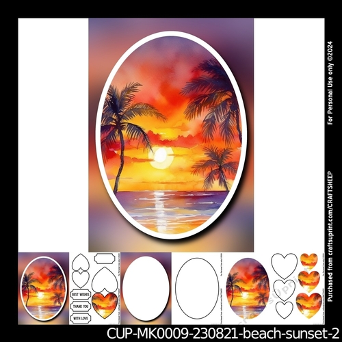 Beach Sunset Card Topper and Insert with Heart-Shaped Gift Tags plus ...