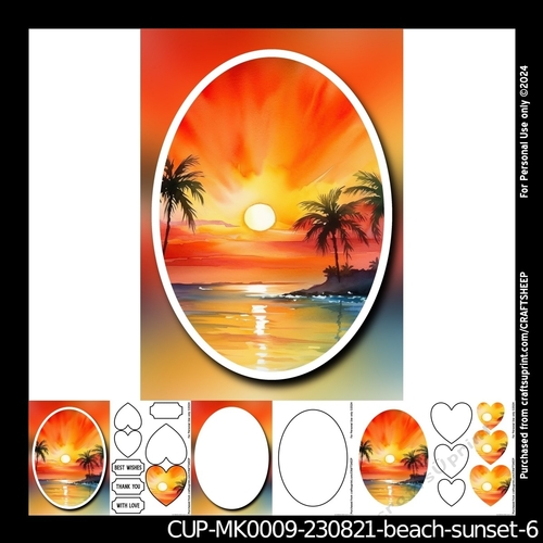 Beach Sunset Card Topper and Insert with Heart-Shaped Gift Tags plus ...
