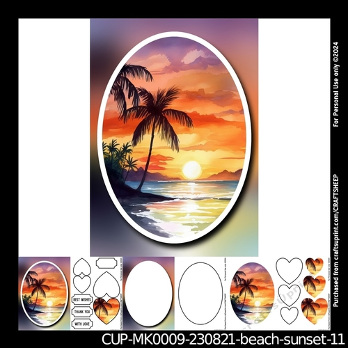 Beach Sunset Card Topper and Insert with Heart-Shaped Gift Tags plus ...