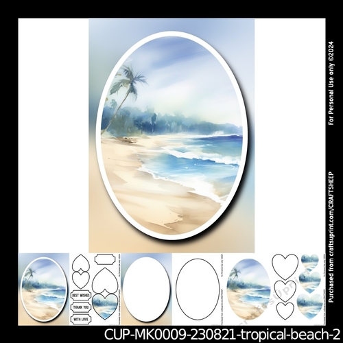 Tropical Beach Card Topper and Insert with Heart-Shaped Gift Tags plus ...
