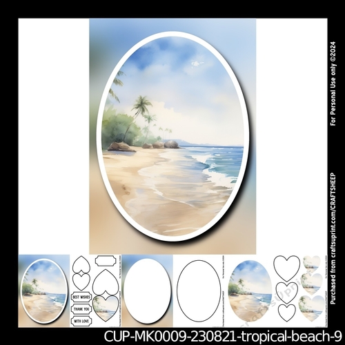Tropical Beach Card Topper and Insert with Heart-Shaped Gift Tags plus ...