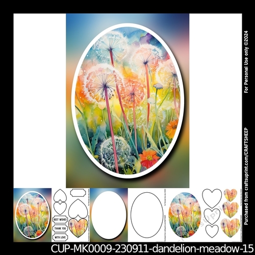 Dandelion Meadow Card Topper and Insert with Heart-Shaped Gift Tags ...