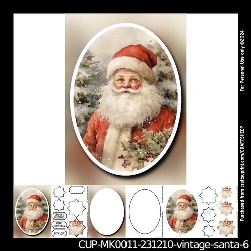 Vintage Santa Card Topper and Insert with Star-Shaped Gift Tags plus ...