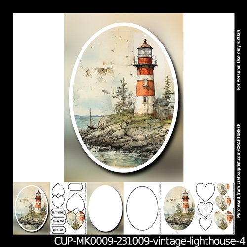 Vintage Lighthouse Card Topper and Insert with Heart-Shaped Gift Tags ...