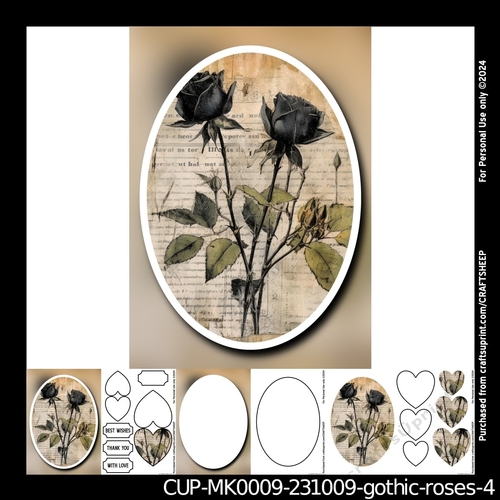 Gothic Roses Card Topper and Insert with Heart-Shaped Gift Tags plus ...