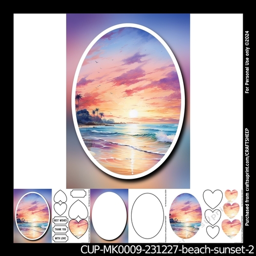 Beach Sunset Card Topper and Insert with Heart-Shaped Gift Tags plus ...