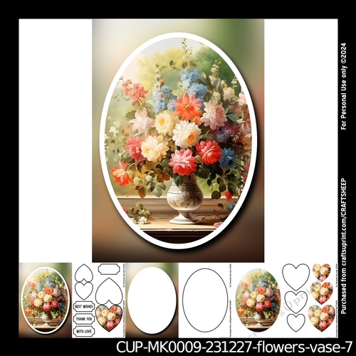 Flowers Vase Card Topper and Insert with Heart-Shaped Gift Tags plus ...