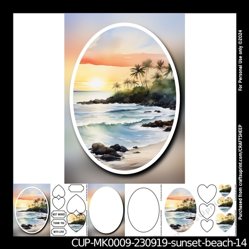 Sunset Beach Card Topper and Insert with Heart-Shaped Gift Tags plus ...
