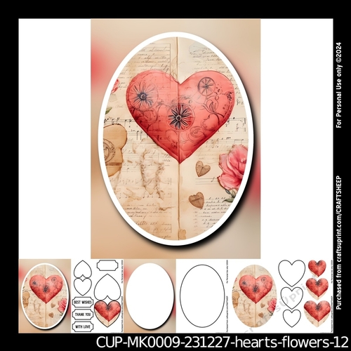 Hearts Flowers Card Topper and Insert with Heart-Shaped Gift Tags plus ...