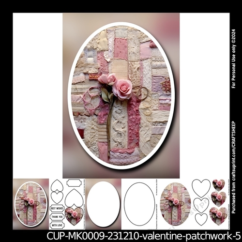 Valentine Patchwork Card Topper and Insert with Heart-Shaped Gift Tags ...