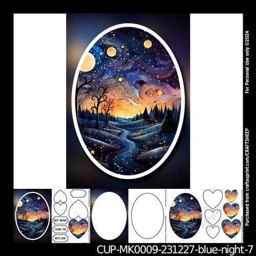 Blue Night Card Topper and Insert with Heart-Shaped Gift Tags plus ...
