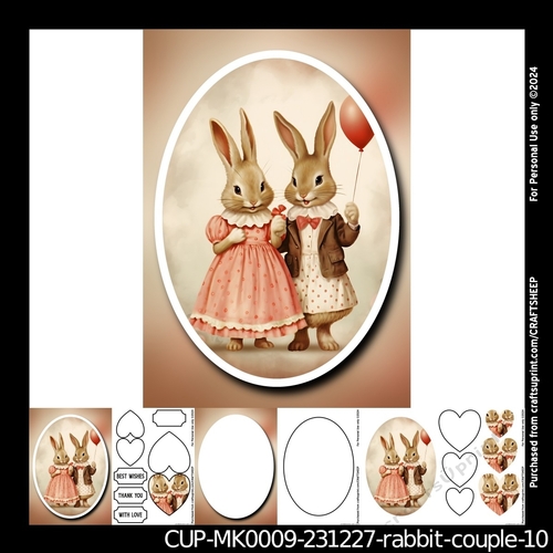 Rabbit Couple Card Topper and Insert with Heart-Shaped Gift Tags plus ...
