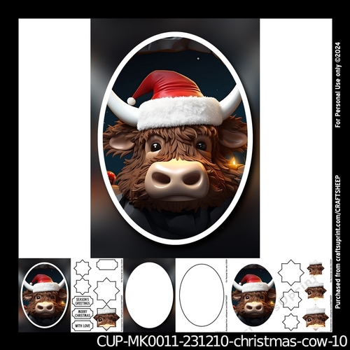 Christmas Cow Card Topper and Insert with Star-Shaped Gift Tags plus ...
