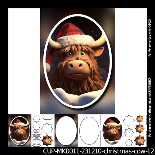 Christmas Cow Card Topper and Insert with Star-Shaped Gift Tags plus ...