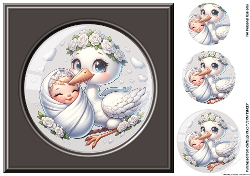 Cute Stork Baby Glass Ball in Square Frame Topper plus Extra Pyramage ...