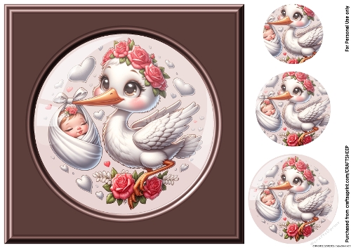 Cute Stork Baby Glass Ball in Square Frame Topper plus Extra Pyramage ...