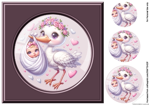 Cute Stork Baby Glass Ball in Square Frame Topper plus Extra Pyramage ...