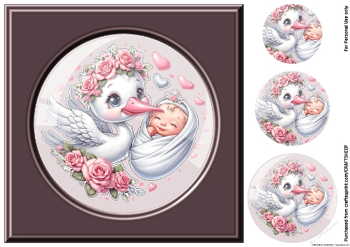 Cute Stork Baby Glass Ball in Square Frame Topper plus Extra Pyramage ...