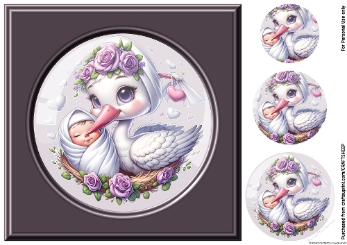 Cute Stork Baby Glass Ball in Square Frame Topper plus Extra Pyramage ...