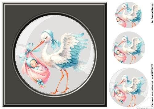 Stork Baby Born Glass Ball in Square Frame Topper plus Extra Pyramage ...