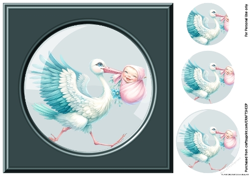 Stork Baby Born Glass Ball in Square Frame Topper plus Extra Pyramage ...