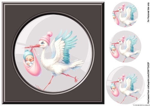 Stork Baby Born Glass Ball in Square Frame Topper plus Extra Pyramage ...