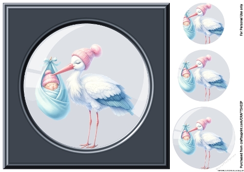 Stork Baby Born Glass Ball in Square Frame Topper plus Extra Pyramage ...