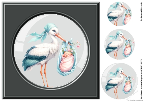 Stork Baby Born Glass Ball in Square Frame Topper plus Extra Pyramage ...