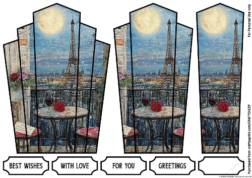 Parisian Rooftop Romance Art Deco Shaped 5x7in Card Front and Pyramage ...