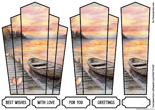 Romantic Lake Boat Art Deco Shaped 5x7in Card Front and Pyramage Topper ...