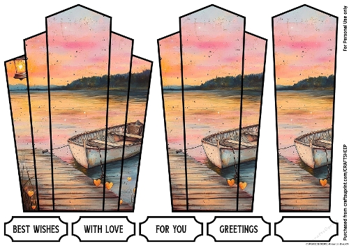 Romantic Lake Boat Art Deco Shaped 5x7in Card Front and Pyramage Topper ...