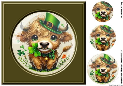 Saint Patrick Cow Glass Ball in Square Frame Topper plus Extra Pyramage ...