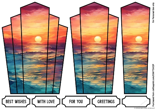 Beautiful Watercolor Sunset Art Deco Shaped 5x7in Card Front and ...