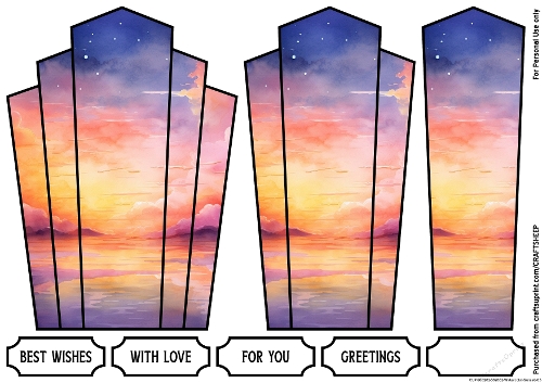 Beautiful Watercolor Sunset Art Deco Shaped 5x7in Card Front and ...