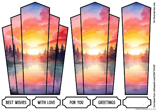 Beautiful Watercolor Sunset Art Deco Shaped 5x7in Card Front and ...