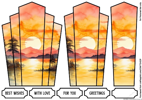 Beautiful Watercolor Sunset Art Deco Shaped 5x7in Card Front and ...