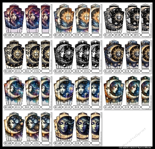 Ladies Mystical Moons Art Deco Shaped 5x7in Card Fronts and Pyramage ...