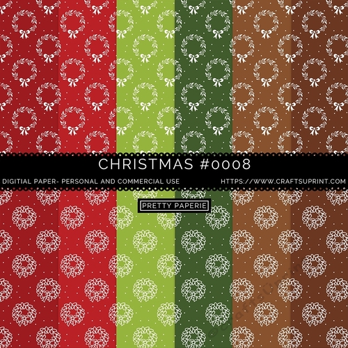 Christmas 008 - Christmas Digital Paper Set - green, red, brown, wreath ...