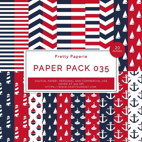 Paper Pack 035 Digital Paper/Backgrounds - Nautical, Navy & Red ...