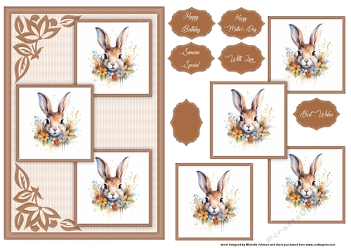 Rabbit Three Square Quick Card - CUP1232592_376 | Craftsuprint