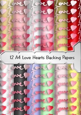 12 A4 Love Hearts Backing Papers - CUP168451_376 | Craftsuprint
