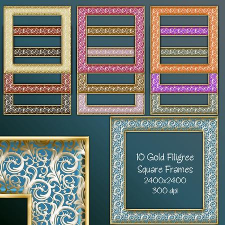 10 Gold Filigree Square Frames - CUP428644_376 | Craftsuprint