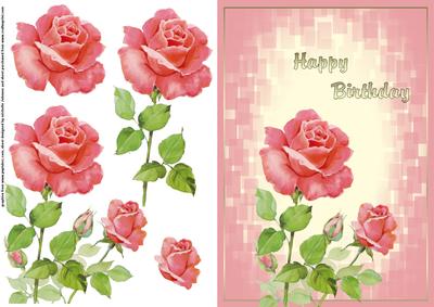 Pink Roses Happy Birthday Card Front with Decoupage - CUP63885_376 ...