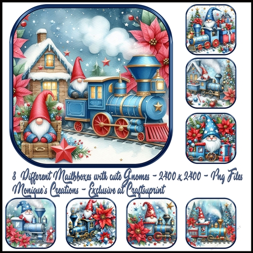 8 DIFFERENT CHRISTMAS GNOMES ON TRAIN - CUP1314785_2246 | Craftsuprint
