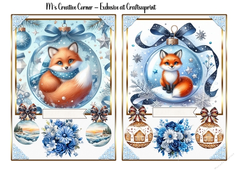 2 CUTE FOXES IN A BAUBLE TOPPERS 5 X 7 - CUP1341060_2246 | Craftsuprint