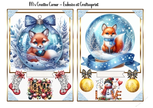 2 CUTE FOXES IN A BAUBLE TOPPERS 5 X 7 PART 2 - CUP1341070_2246 ...