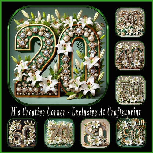 DR AGE NUMBER TOPPERS 20-90 IN GREEN AND GOLD WITH LILLIES - CUP1353319 ...