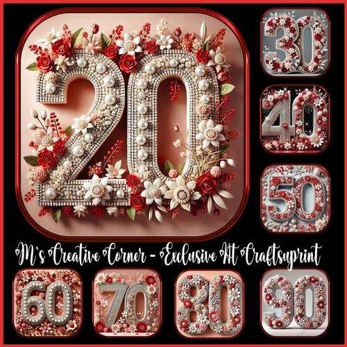 8 DIFFERENT AGE NUMBER TOPPERS 20 - 90 IN RED - CUP1354576_2246 ...