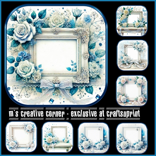 8 DIFFERET FRAME TOPPERS WITH BLUE AND WHITE ROSES - CUP1358502_2246 ...